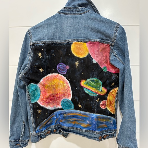 Old Navy | Jackets & Coats | Planets Hand Painted Jean Jacket | Poshmark